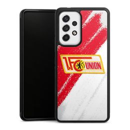 DeinDesign Galaxy A53 5G Handy Gallery Case Handyh&uuml;lle 9H Geh&auml;rtetes Glas R&uuml;ckseite H&uuml;lle Official Licensed Product Logo 1. Fc Union Berlin Gallery Case