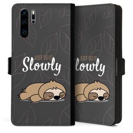 DeinDesign Huawei P30 Pro Handy Klapph&uuml;lle Handyh&uuml;lle aus Kunst Leder schwarz Flip Case Sloth Lazy Sunday Sayings Sideflip mit langer Lasche