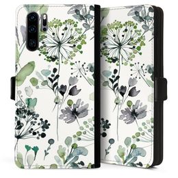 DeinDesign Huawei P30 Pro Handy Klapph&uuml;lle Handyh&uuml;lle aus Kunst Leder schwarz Flip Case Flowers Water Colour Eukalyptus Sideflip mit langer Lasche