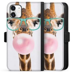 DeinDesign iPhone 11 Handy Klapph&uuml;lle Handyh&uuml;lle aus Kunst Leder schwarz Flip Case Giraffe Animals Glasses Sideflip mit Lasche