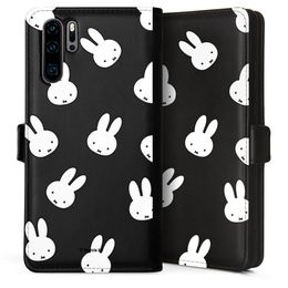 DeinDesign Huawei P30 Pro Handy Klapph&uuml;lle Handyh&uuml;lle aus Kunst Leder schwarz Flip Case Muster Miffy Transparent Sideflip mit langer Lasche