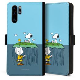 DeinDesign Huawei P30 Pro Handy Klapph&uuml;lle Handyh&uuml;lle aus Kunst Leder schwarz Flip Case Peanuts Children Snoopy Sideflip mit langer Lasche