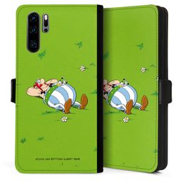 DeinDesign Huawei P30 Pro Handy Klapph&uuml;lle Handyh&uuml;lle aus Kunst Leder schwarz Flip Case Asterix Official Licensed Product Obelix Sideflip mit langer Lasche