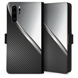 DeinDesign Huawei P30 Pro Handy Klapph&uuml;lle Handyh&uuml;lle aus Kunst Leder schwarz Flip Case Steel Metall Carbon Sideflip mit langer Lasche