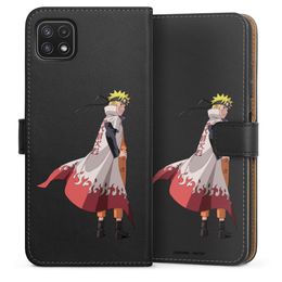 DeinDesign Galaxy A22 5G Handy Klapph&uuml;lle Handyh&uuml;lle aus Kunst Leder schwarz Flip Case Naruto Shippuden Sensei Hokage Sideflip mit langer Lasche