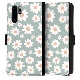 DeinDesign Huawei P30 Pro Handy Klapph&uuml;lle Handyh&uuml;lle aus Kunst Leder schwarz Flip Case Daisy Muster Flowers Sideflip mit langer Lasche
