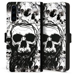 DeinDesign Huawei P30 Pro Handy Klapph&uuml;lle Handyh&uuml;lle aus Kunst Leder schwarz Flip Case Totenkopf Skulls Halloween Sideflip mit langer Lasche