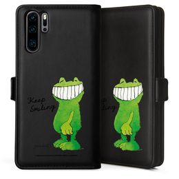 DeinDesign Huawei P30 Pro Handy Klapph&uuml;lle Handyh&uuml;lle aus Kunst Leder schwarz Flip Case Janosch Frog Motivation Sideflip mit langer Lasche