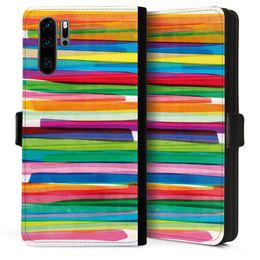 DeinDesign Huawei P30 Pro Handy Klapph&uuml;lle Handyh&uuml;lle aus Kunst Leder schwarz Flip Case Water Colour Stripes Colourful Sideflip mit langer Lasche