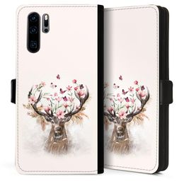 DeinDesign Huawei P30 Pro Handy Klapph&uuml;lle Handyh&uuml;lle aus Kunst Leder schwarz Flip Case Deer Flowers Animals Sideflip mit langer Lasche
