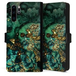 DeinDesign Huawei P30 Pro Handy Klapph&uuml;lle Handyh&uuml;lle aus Kunst Leder schwarz Flip Case Muster Glitzer Marble Sideflip mit langer Lasche