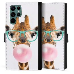 DeinDesign Galaxy S22 Ultra Handy Klapph&uuml;lle Handyh&uuml;lle aus Kunst Leder schwarz Flip Case Giraffe Animals Glasses Sideflip mit langer Lasche