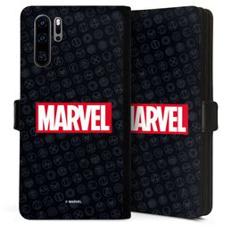DeinDesign Huawei P30 Pro Handy Klapph&uuml;lle Handyh&uuml;lle aus Kunst Leder schwarz Flip Case Logo Marvel Comic Sideflip mit langer Lasche