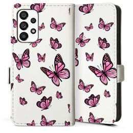 DeinDesign Galaxy A53 5G Handy Klapph&uuml;lle Handyh&uuml;lle aus Kunst Leder wei&szlig; Flip Case Motiv Ohne Hintergrund Muster Butterfly Sideflip mit Lasche