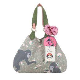 Damen Shopper "Fritzi x Frida Kahlo", Fritzi aus Preussengr&uuml;n, 55% Baumwolle, 45% Polyester, gemustert, Taschen, mit Blumenprint