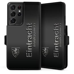 DeinDesign Galaxy S21 Ultra 5G Handy Klapph&uuml;lle Handyh&uuml;lle aus Kunst Leder schwarz Flip Case Logo Eintracht Braunschweig Official Licensed Product Sideflip mit 