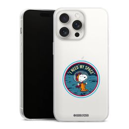 DeinDesign iPhone 15 Pro Max Handy Slim Case Silikon Handyh&uuml;lle transparent H&uuml;lle extra d&uuml;nn Peanuts Weltall Snoopy Silikon Slim Case