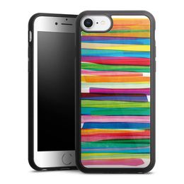 DeinDesign iPhone SE (2020) Handy Gallery Case Handyh&uuml;lle 9H Geh&auml;rtetes Glas R&uuml;ckseite H&uuml;lle Stripes Water Colour Colourful Gallery Case