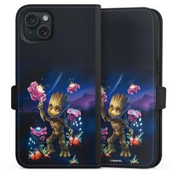 DeinDesign iPhone 15 Plus Handy Klapph&uuml;lle Handyh&uuml;lle aus Kunst Leder schwarz Flip Case Baby Groot Marvel Guardians Of The Galaxy Sideflip mit Lasche