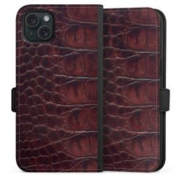 DeinDesign iPhone 15 Plus Handy Klapph&uuml;lle Handyh&uuml;lle aus Kunst Leder schwarz Flip Case Leather Crocodile Animal Print Sideflip mit Lasche