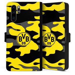 DeinDesign Huawei P30 Pro Handy Klapph&uuml;lle Handyh&uuml;lle aus Kunst Leder schwarz Flip Case Borussia Dortmund Merchandise Bvb Sideflip mit langer Lasche