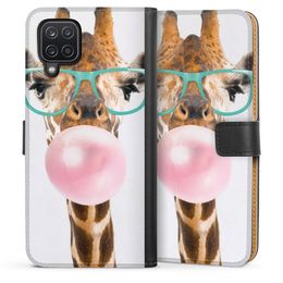 DeinDesign Galaxy A12 Handy Klapph&uuml;lle Handyh&uuml;lle aus Kunst Leder schwarz Flip Case Glasses Giraffe Animals Sideflip mit langer Lasche