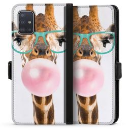 DeinDesign Galaxy A51 Handy Klapph&uuml;lle Handyh&uuml;lle aus Kunst Leder schwarz Flip Case Giraffe Animals Glasses Sideflip mit Lasche