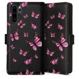 DeinDesign Huawei P30 Pro Handy Klapph&uuml;lle Handyh&uuml;lle aus Kunst Leder schwarz Flip Case Butterfly Motiv Ohne Hintergrund Muster Sideflip mit langer Lasche