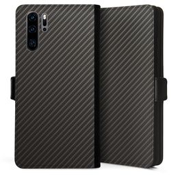 DeinDesign Huawei P30 Pro Handy Klapph&uuml;lle Handyh&uuml;lle aus Kunst Leder schwarz Flip Case Carbon Metallic Look Muster Sideflip mit langer Lasche