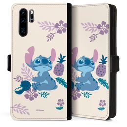 DeinDesign Huawei P30 Pro Handy Klapph&uuml;lle Handyh&uuml;lle aus Kunst Leder schwarz Flip Case Flowers Lilo & Stitch Official Licensed Product Sideflip mit langer 