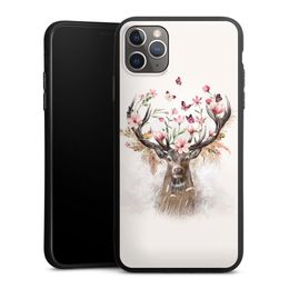 DeinDesign iPhone 11 Pro Max Handy Premium Silikon H&uuml;lle Handyh&uuml;lle schwarz Case Flowers Deer Animals Silikon Premium Case