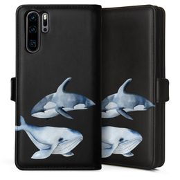 DeinDesign Huawei P30 Pro Handy Klapph&uuml;lle Handyh&uuml;lle aus Kunst Leder schwarz Flip Case Wale Water Colour Ocean Sideflip mit langer Lasche
