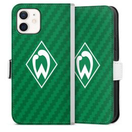 DeinDesign iPhone 12 Handy Klapph&uuml;lle Handyh&uuml;lle aus Kunst Leder wei&szlig; Flip Case Carbon Official Licensed Product Sv Werder Bremen Sideflip mit Lasche