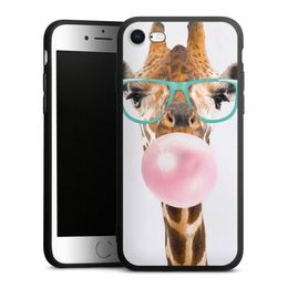 DeinDesign iPhone SE (2020) Handy Premium Silikon H&uuml;lle Handyh&uuml;lle schwarz Case Glasses Giraffe Animals Silikon Premium Case