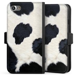 DeinDesign iPhone SE (2020) Handy Klapph&uuml;lle Handyh&uuml;lle aus Kunst Leder schwarz Flip Case Animal Print Animal Look Cow Skin Sideflip mit Lasche