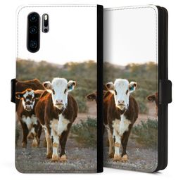 DeinDesign Huawei P30 Pro Handy Klapph&uuml;lle Handyh&uuml;lle aus Kunst Leder schwarz Flip Case Cow Farmer Calf Sideflip mit langer Lasche