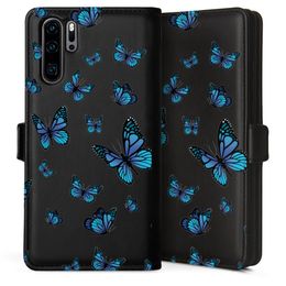 DeinDesign Huawei P30 Pro Handy Klapph&uuml;lle Handyh&uuml;lle aus Kunst Leder schwarz Flip Case Transparent Butterfly Muster Sideflip mit langer Lasche