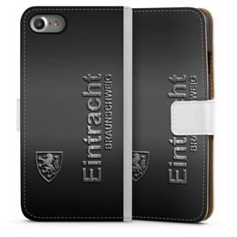 DeinDesign iPhone SE (2022) Handy Klapph&uuml;lle Handyh&uuml;lle aus Kunst Leder wei&szlig; Flip Case Official Licensed Product Eintracht Braunschweig Logo Sideflip mit Lasche