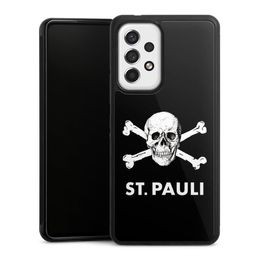 DeinDesign Galaxy A53 5G Handy Gallery Case Handyh&uuml;lle 9H Geh&auml;rtetes Glas R&uuml;ckseite H&uuml;lle Totenkopf Official Licensed Product Fc St. Pauli Gallery Case