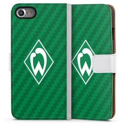 DeinDesign iPhone SE (2022) Handy Klapph&uuml;lle Handyh&uuml;lle aus Kunst Leder wei&szlig; Flip Case Carbon Sv Werder Bremen Official Licensed Product Sideflip mit Lasche