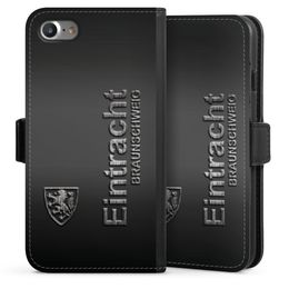 DeinDesign iPhone SE (2020) Handy Klapph&uuml;lle Handyh&uuml;lle aus Kunst Leder schwarz Flip Case Eintracht Braunschweig Logo Official Licensed Product Sideflip mit 