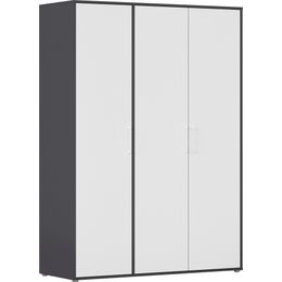 Kleiderschrank Rauch, B:140cm H:194cm T:53cmalpinwei&szlig;, graumetallic, griffe wei&szlig;, Holzwerkstoff, Kinderzimmer, Schr&auml;nke, "VOYAGER Garderobe