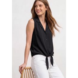 Street One Damen Blusentopschwarz, Gr. 34, unifarben, Web, Obermaterial: 100% Viskose, Blusen, Blusentop mit Bowling-Kragen und Knoten/&auml;rmellos