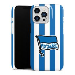 DeinDesign iPhone 13 Pro Handy Premium Case Smartphone Handyh&uuml;lle Schutzh&uuml;lle gl&auml;nzend Flag Hertha Bsc Stripes Premium Case