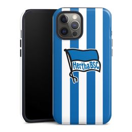 DeinDesign iPhone 12 Pro Max Handy Panzer Handyh&uuml;lle robuste Outdoor H&uuml;lle Schutzh&uuml;lle gl&auml;nzend Flag Hertha Bsc Stripes Tough Case