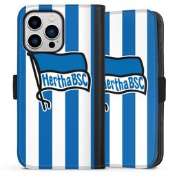 DeinDesign iPhone 13 Pro Handy Klapph&uuml;lle Handyh&uuml;lle aus Kunst Leder schwarz Flip Case Flag Hertha Bsc Stripes Sideflip mit Lasche