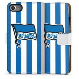 DeinDesign iPhone SE (2020) Handy Klapph&uuml;lle Handyh&uuml;lle aus Kunst Leder wei&szlig; Flip Case Hertha Bsc Stripes Flag Sideflip mit Lasche