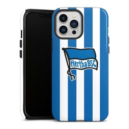 DeinDesign iPhone 13 Pro Max Handy Panzer Handyh&uuml;lle robuste Outdoor H&uuml;lle Schutzh&uuml;lle gl&auml;nzend Flag Hertha Bsc Stripes Tough Case