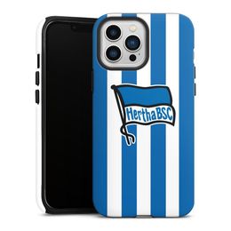 DeinDesign iPhone 13 Pro Max Handy Panzer Handyh&uuml;lle robuste Outdoor H&uuml;lle Schutzh&uuml;lle matt Flag Hertha Bsc Stripes Tough Case