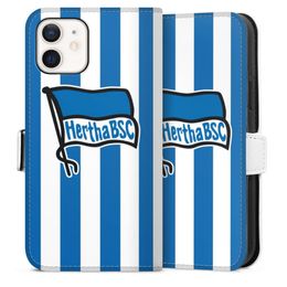 DeinDesign iPhone 12 Handy Klapph&uuml;lle Handyh&uuml;lle aus Kunst Leder wei&szlig; Flip Case Flag Hertha Bsc Stripes Sideflip mit Lasche